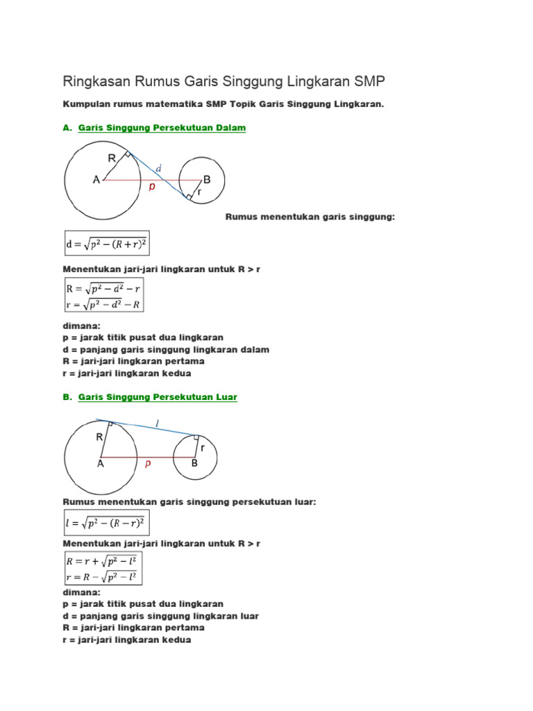 Rumus Garis Singgung Lingkaran SMP | PDF | Metode & Bahan Ajar