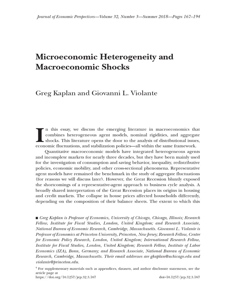 Kaplan Violante 2018 Microeconomic Heterogeneity and Macroeconomic ...