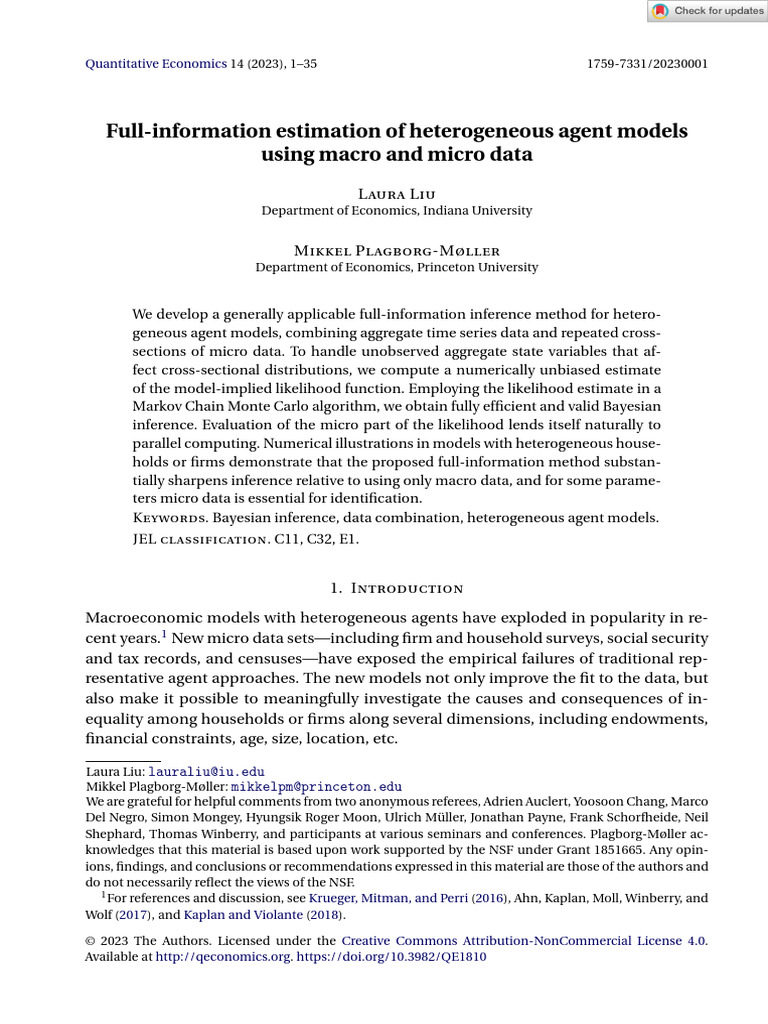 Quantitative Economics - 2023 - Liu | PDF | Estimator | Statistical Inference