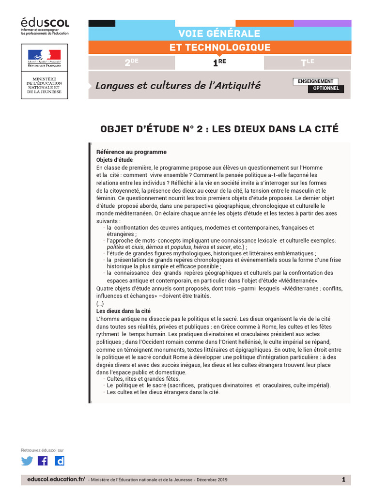RA19 Lycee GT 1 LCA Objet-Etude2 Dieux Cite 1229978 | PDF