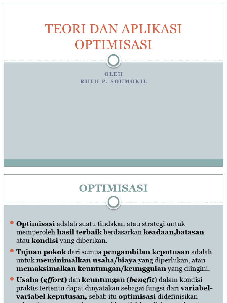 01 Teori Dan Aplikasi Optimasi | PDF | Metode & Bahan Ajar