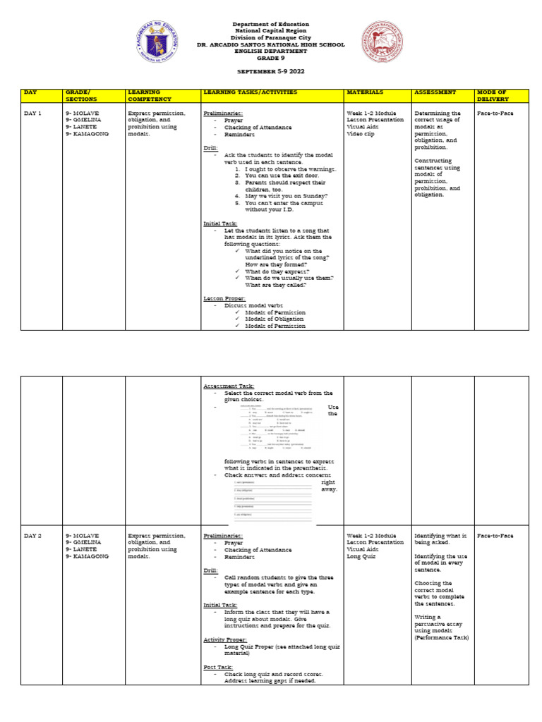 Q1 - W1 - English 9 - WHLP | PDF