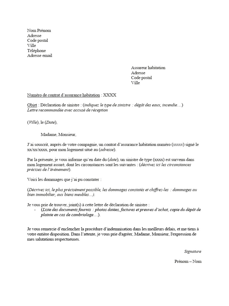Modele-lettre-declaration-sinistre-habitation | PDF