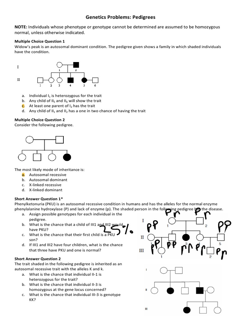 Genetics Pedigree Analysis Questions | PDF | Dominance (Genetics ...