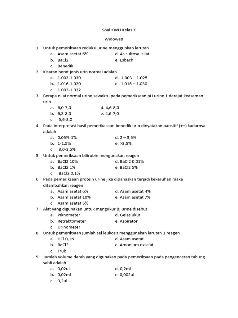 Soal KWU Kelas X | PDF