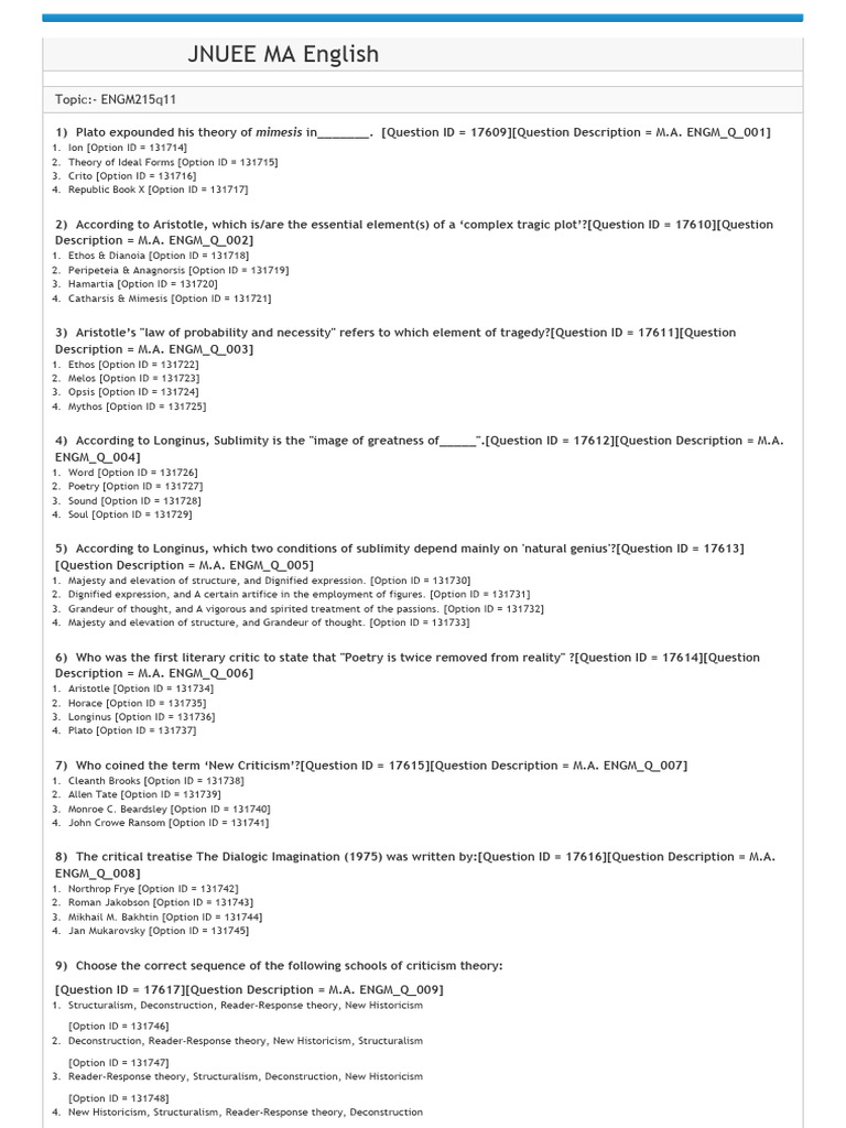 2021 JNU MA English Entrance JNUEE Question Paper | PDF