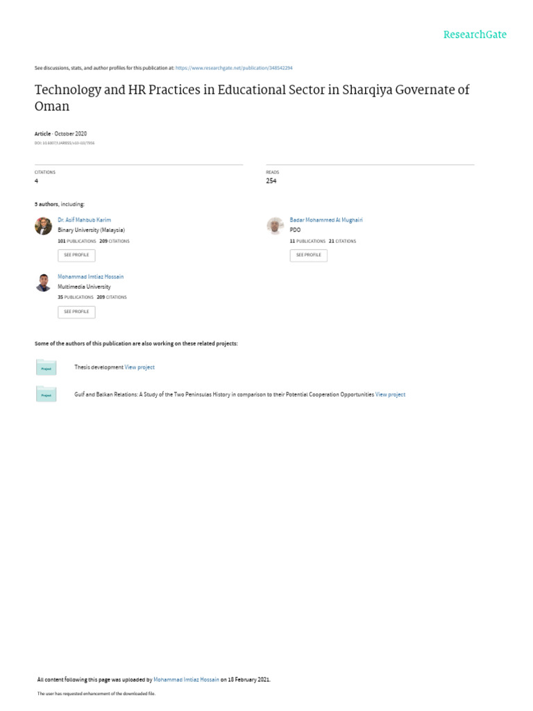 32technology and HR Practices in Educational Sector in Sharqiya Governate of Oman | PDF | Human ...