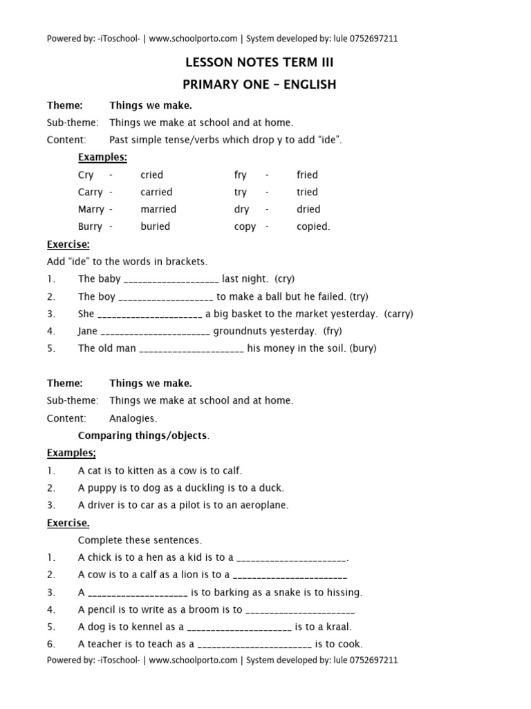 P1 English Lesson Notes Term 3 | PDF | Language Arts & Discipline