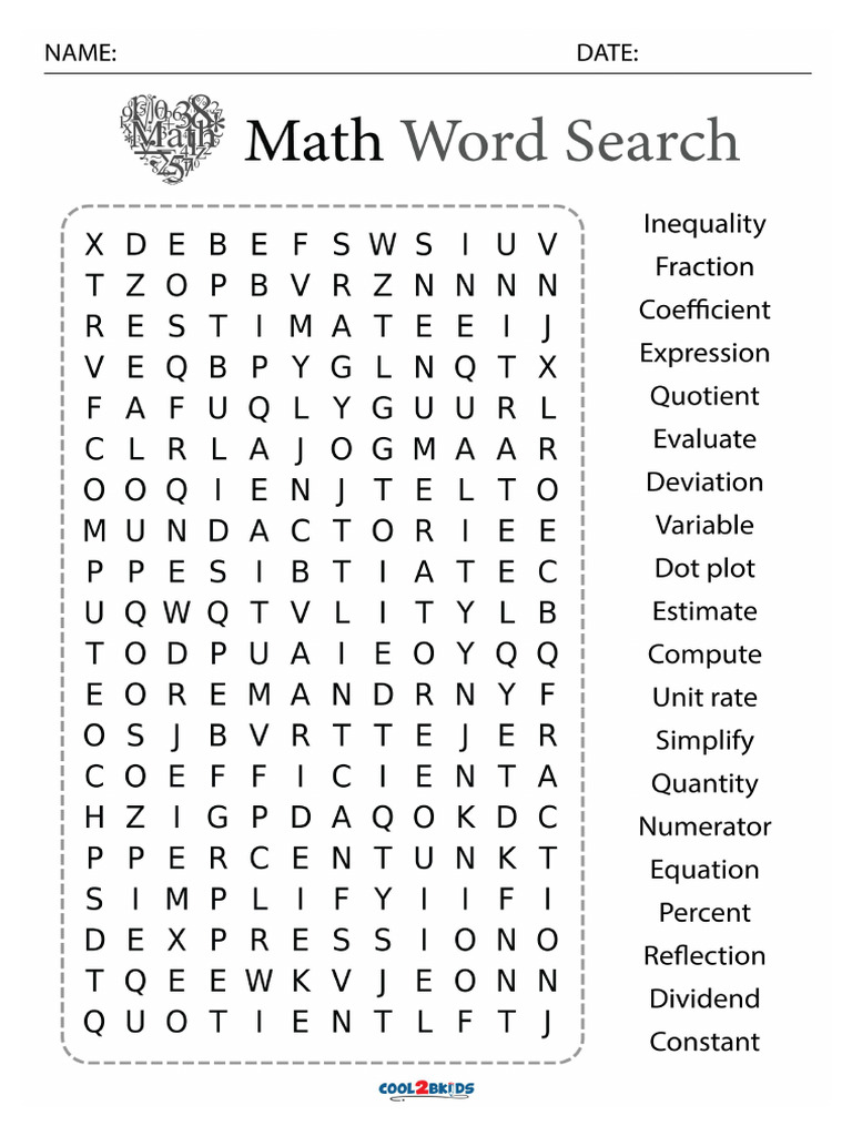 6th Grade Math Word Search 1 | PDF