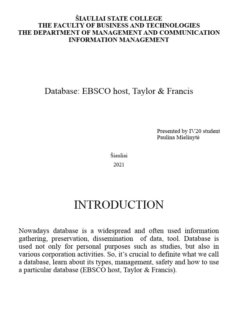 Database, EBSCO Host, Taylor & Francis | PDF | Databases | Computer ...