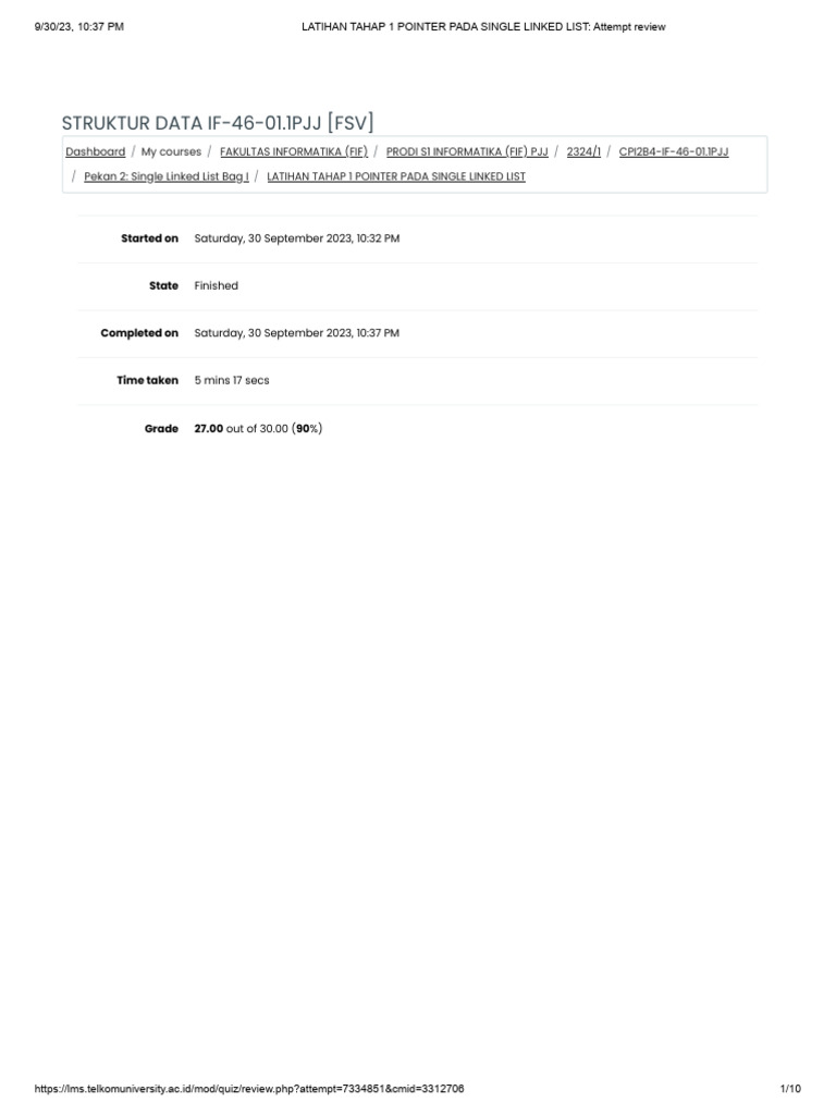 Latihan Tahap 1 Pointer Pada Single Linked List - Attempt Review | PDF | Komputer