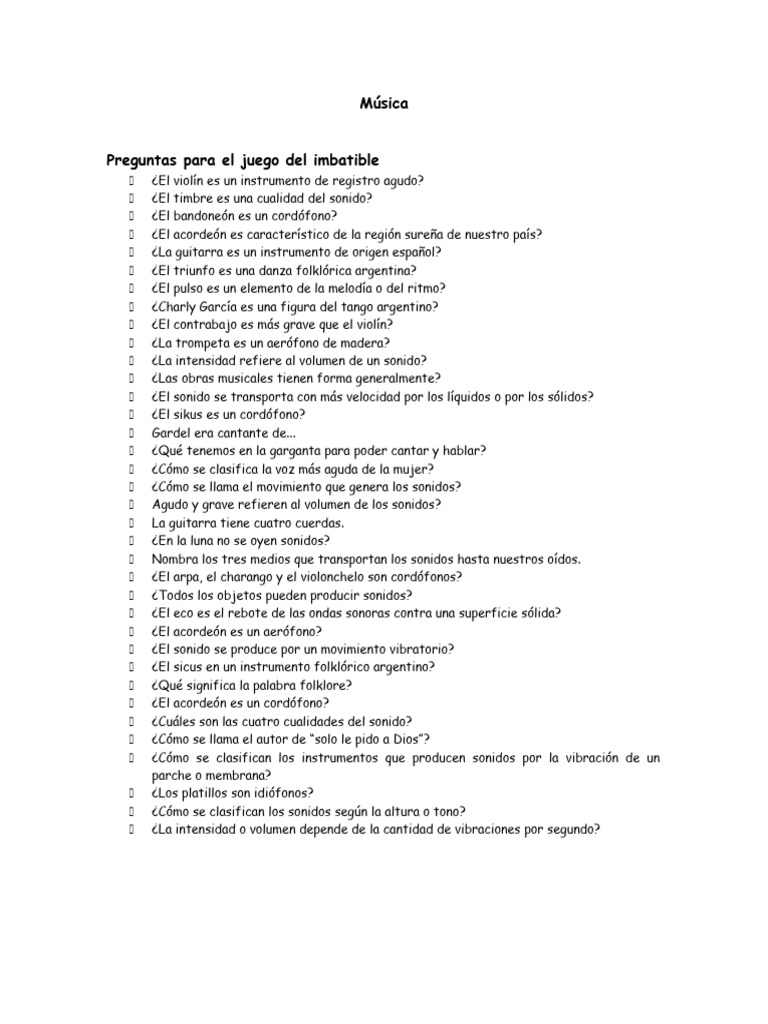 Preguntas para el juego imbatible | PDF | Arte