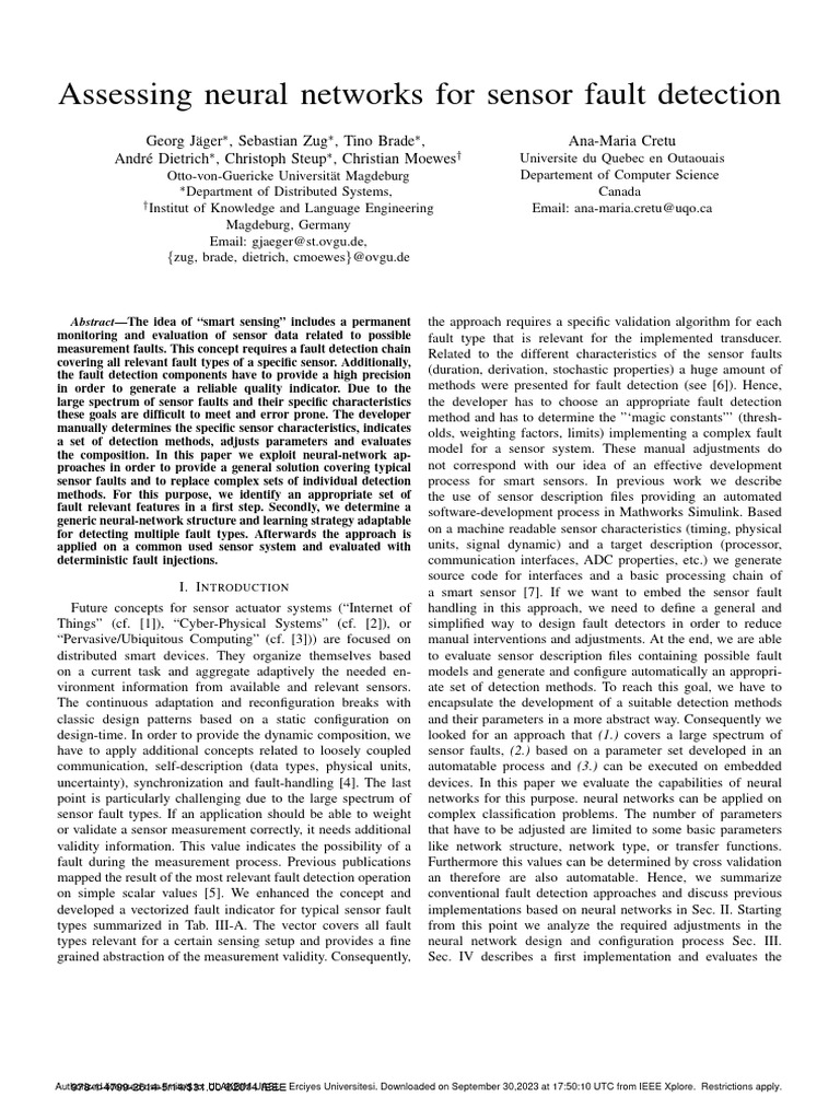 Assessing Neural Networks For Sensor Fault Detection Pdf