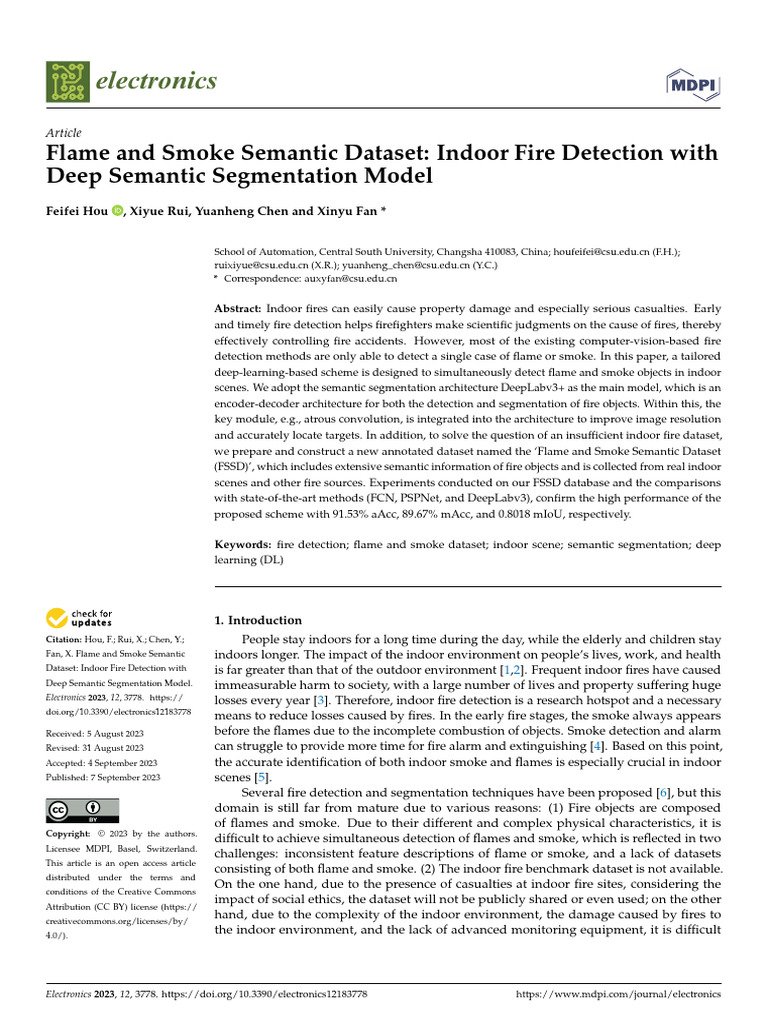 Flame and Smoke Semantic Dataset: Indoor Fire Detection With Deep ...