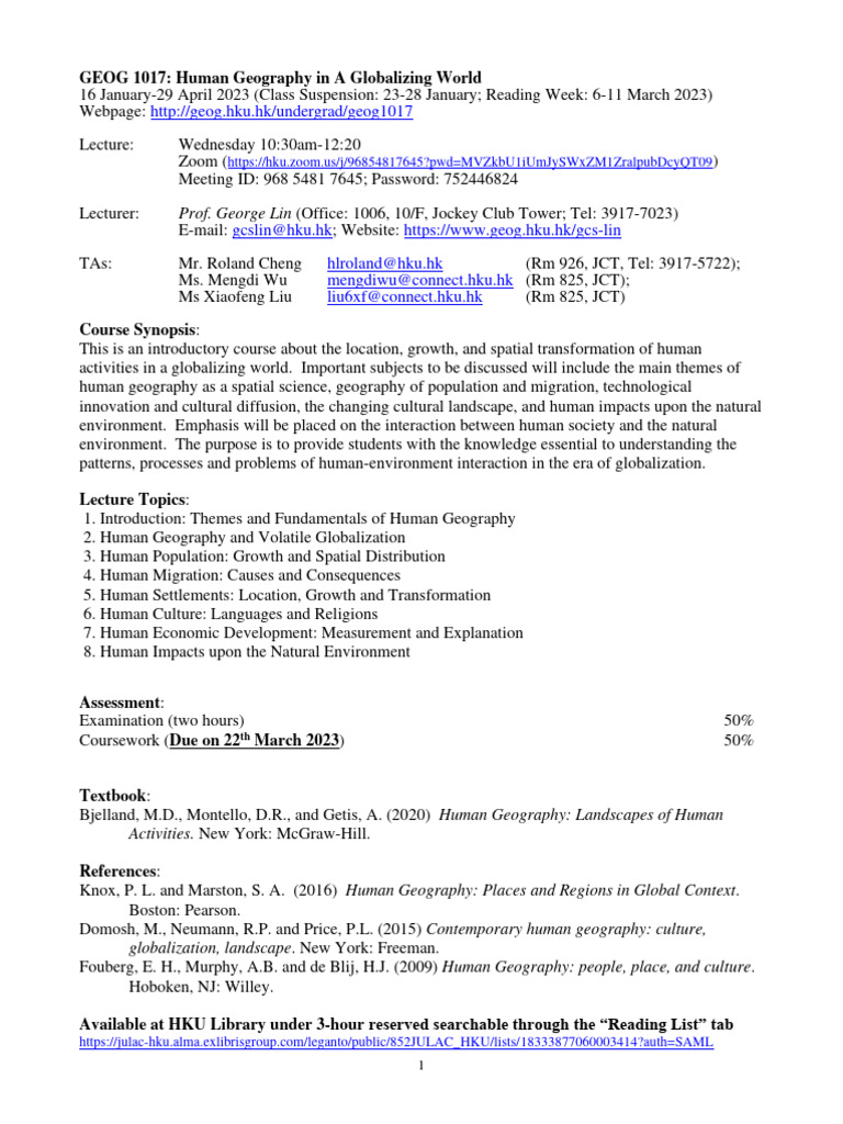 GEOG1017 22-23 Outline 20230113 | PDF
