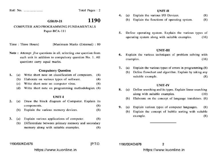 Bca 1 Sem Computer and Programming Fundamentals 1190 Dec 2021 | PDF