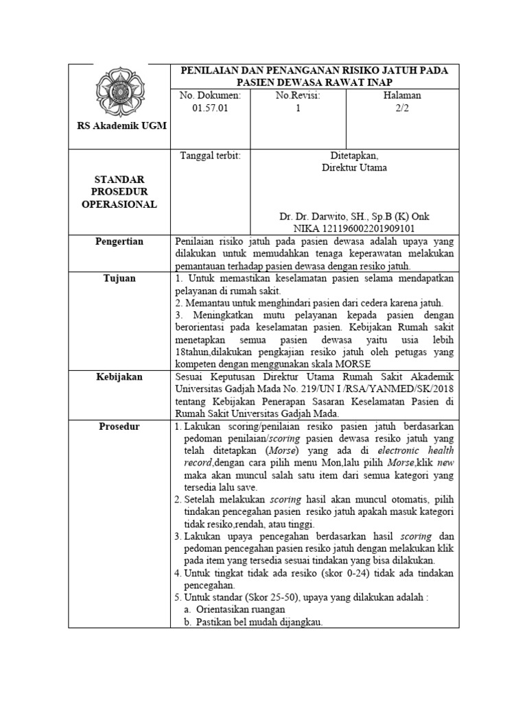 Draft SKP 6 Spo Penanganan Jatuh Pada Pasien Dewasa Di Rawat Inap | PDF