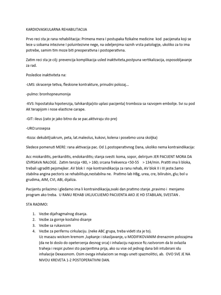 Kardiovaskularna Rehabilitacija | PDF