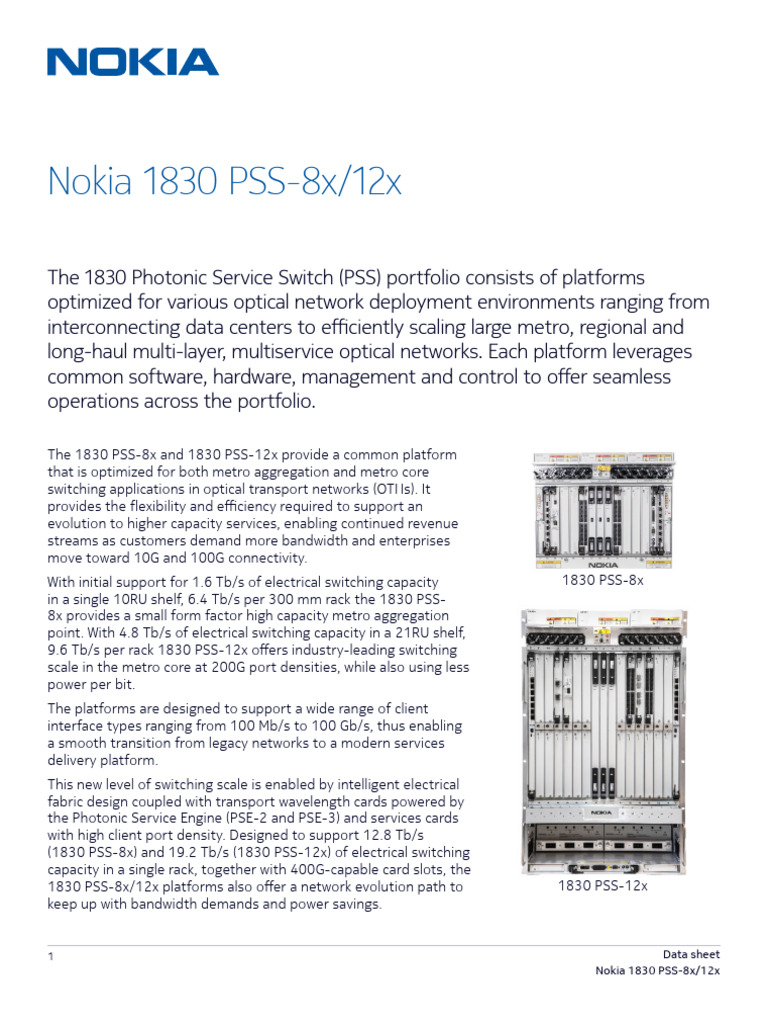 Nokia 1830 PSS-8x Data Sheet EN | PDF | Wavelength Division Multiplexing | Telecommunications