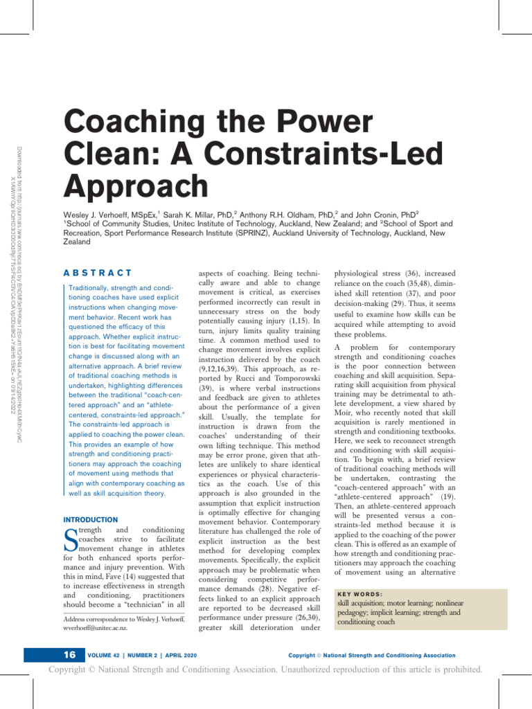 Verhoeff Et Al (2020) Coaching The Power Clean. A Constraints-Led ...