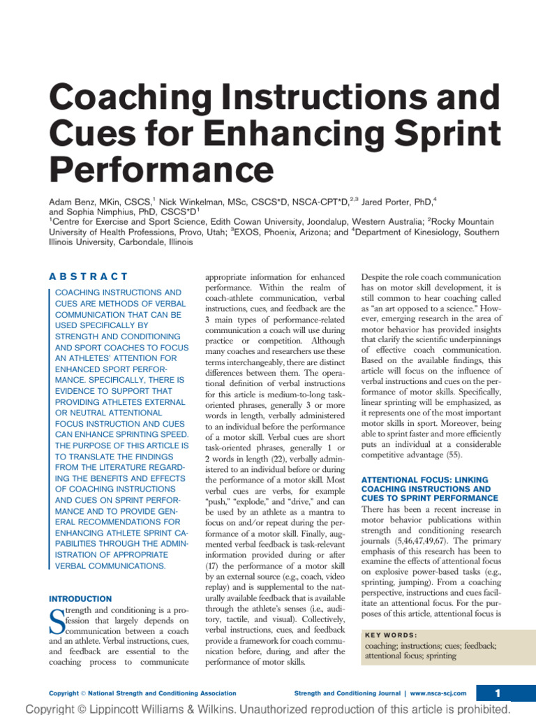 Coaching Cues to Boost Sprint Speed | PDF | Attention | Communication