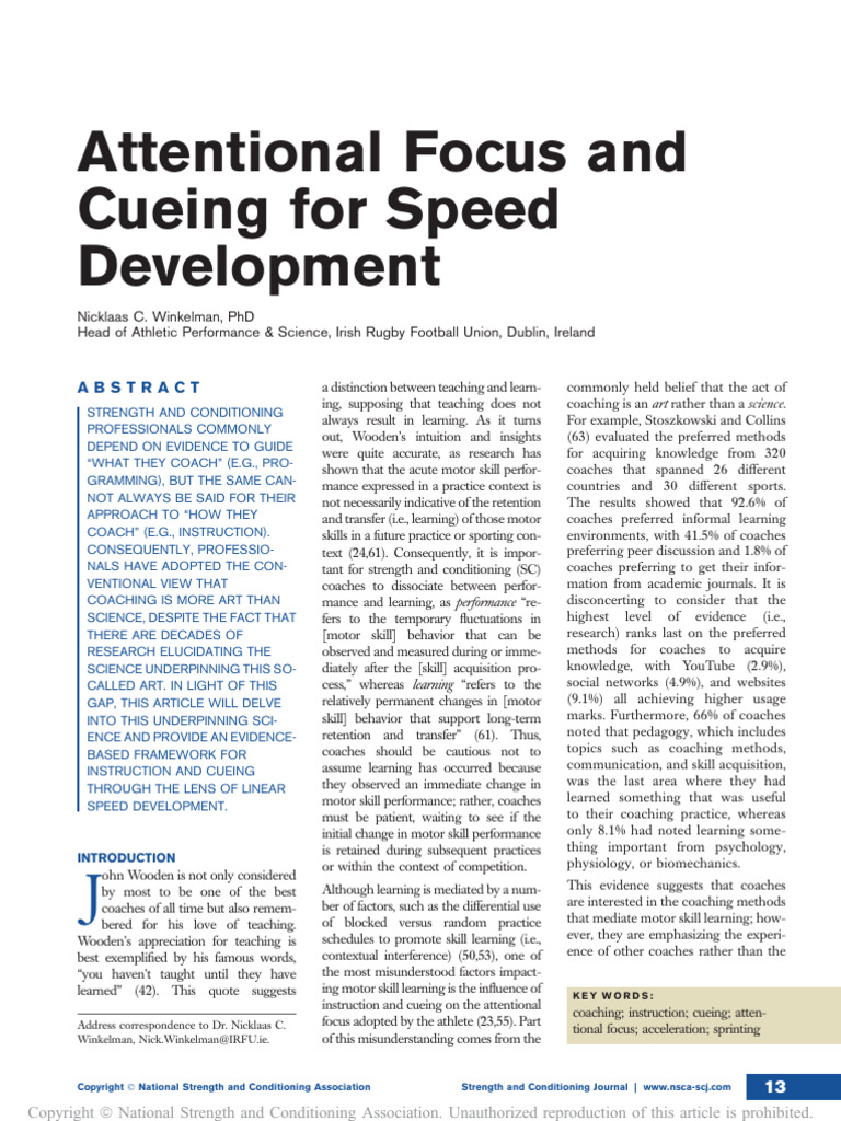 Attentional Focus in Speed Coaching | PDF