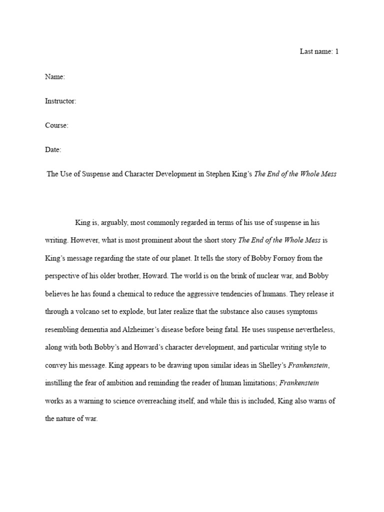 The Use of Suspense and Character Development in Stephen Kings The End ...