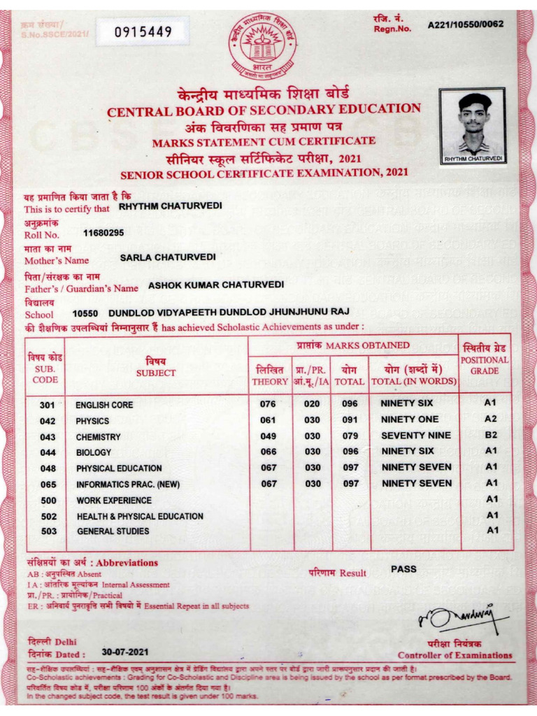 12th marksheet | PDF