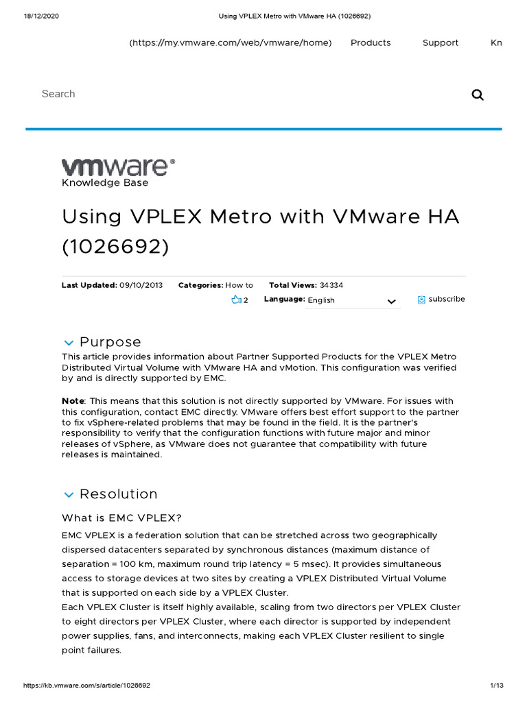 Using VPLEX Metro With VMware HA (1026692) | PDF | Virtual Machine ...
