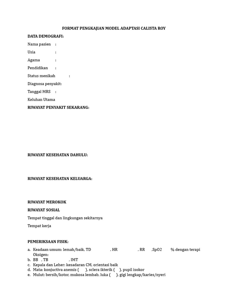 Pengkajian Model Adaptasi Calista Roy | PDF | Gaya Hidup