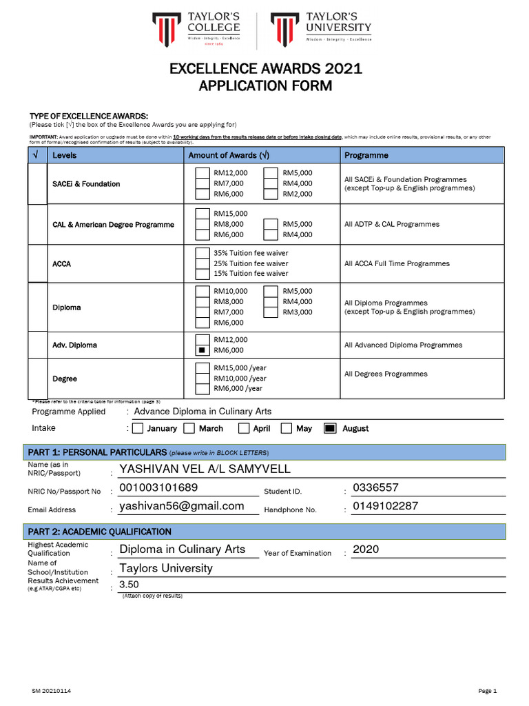Excellence Awards 2021 Form - 140121 - V2 | PDF | Diploma | Educational ...