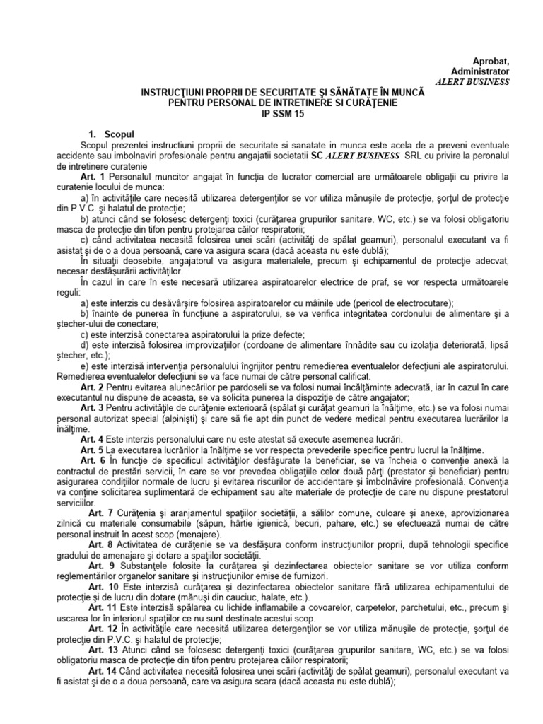 IP SSM 15 Instructiuni Proprii-Curatenie 2 | PDF