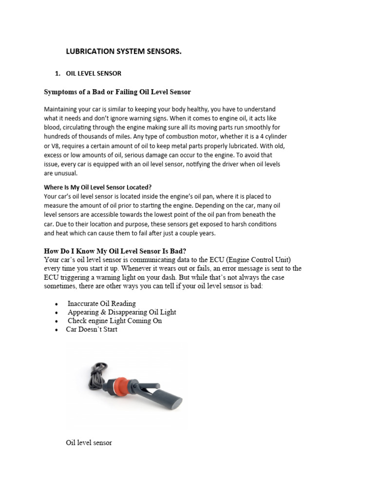 Lubrication System Sensors | PDF | Motor Oil | Viscosity