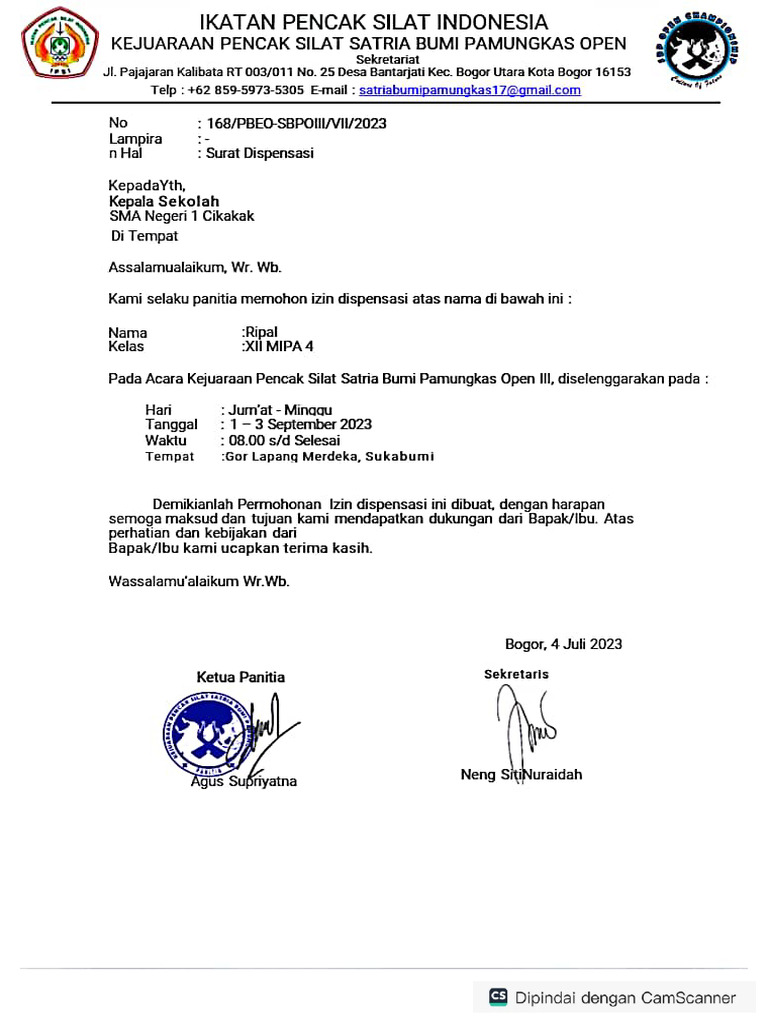 Surat Dispensasi Sekolah | PDF