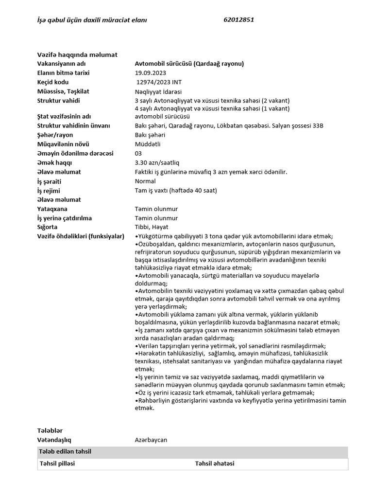 Daten#Bersicht - Avtomobil S#R#C#S# (Qardaa# Rayonu) | PDF