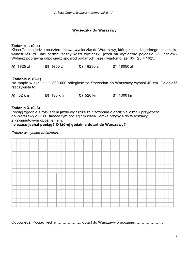 Arkusz Diagnostyczny Kl. IV | PDF