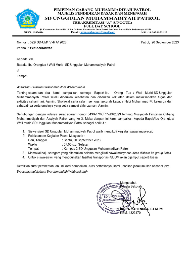 92 Surat Pemberitahuan PAWAI | PDF