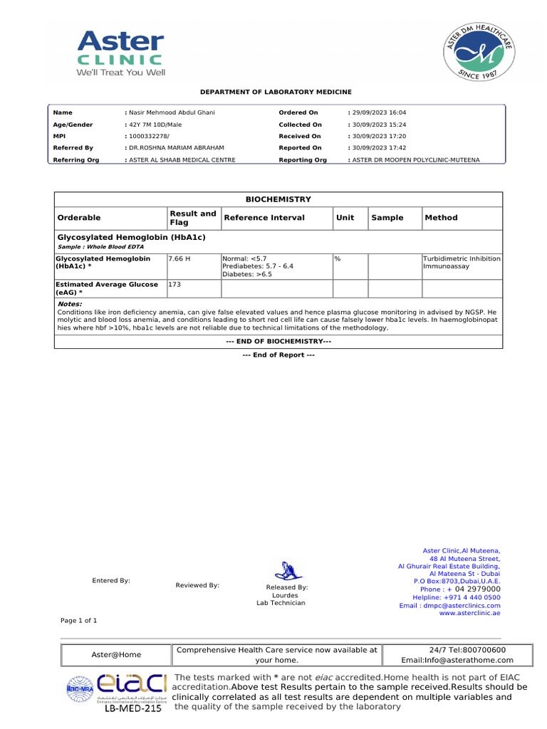 Lab Report 14570260 20230930054510 230930 174713 | PDF | Glycated ...
