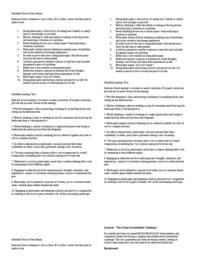 Modified True or False Exam | PDF | Thought | Experience
