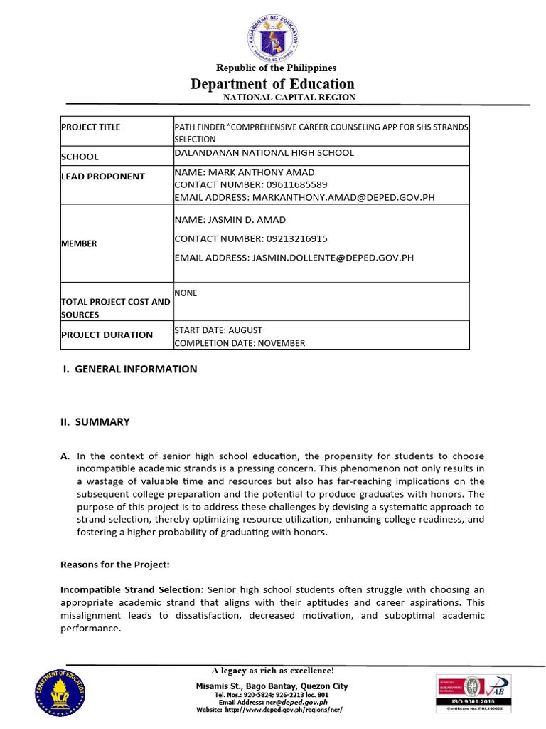 2023-SDO-INOVATION-PROPOSAL- MARK ANTHONY-AMAD- DALANDANAN NATIONAL | PDF