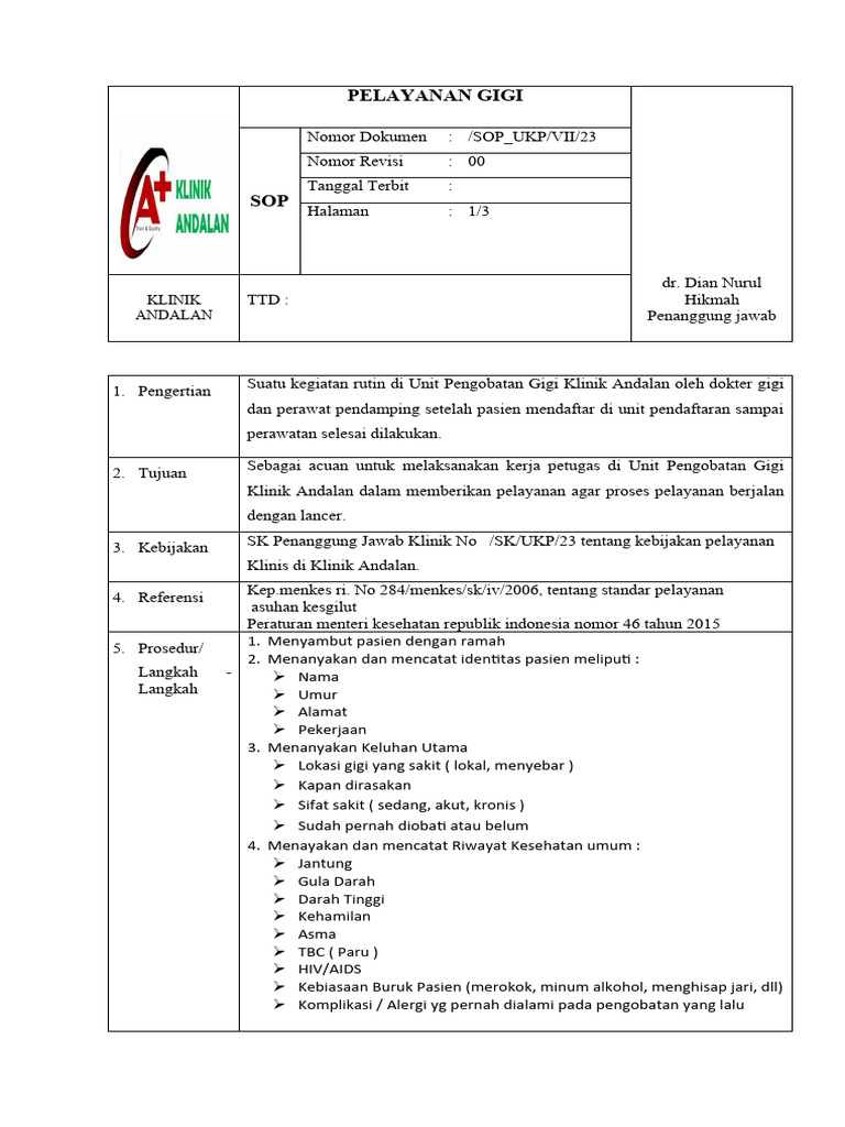 3.8.1 SOP POLI GIGI DI Klinik | PDF | Pengembangan Diri | Kesehatan Holistik