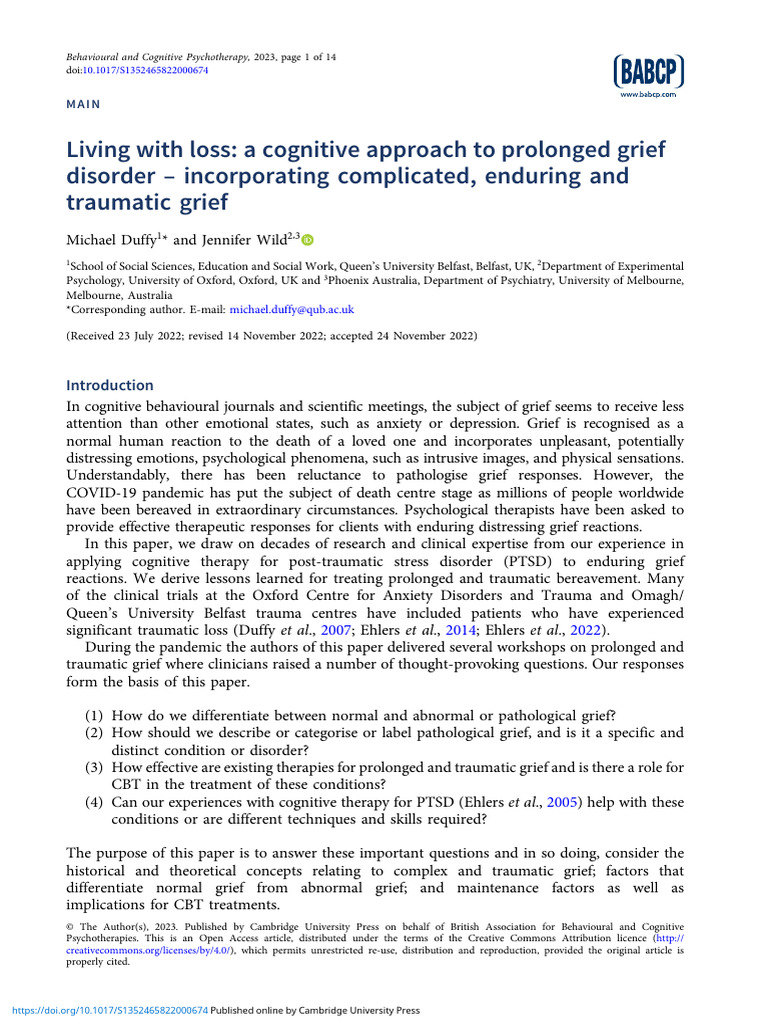 Living With Loss A Cognitive Approach To Prolonged Grief Disorder ...