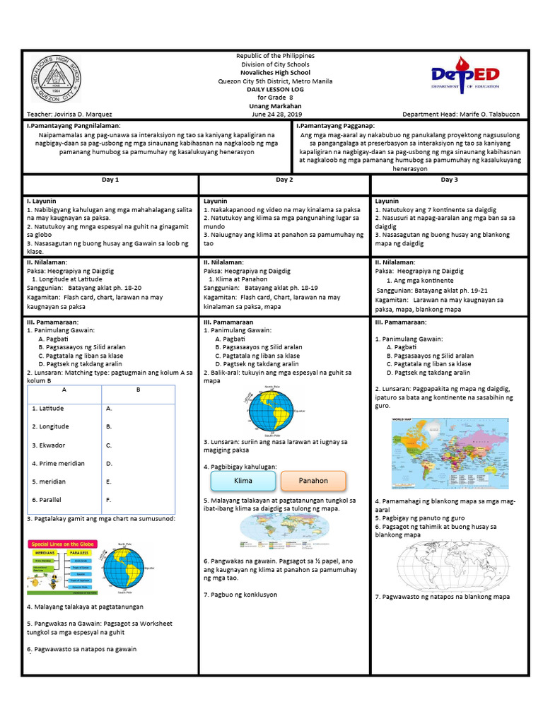 Lesson-Log 2023-2024 Grade8 | PDF