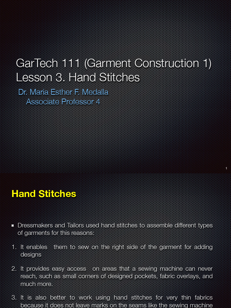 Lesson 3. Hand Stitches Part 1 | PDF