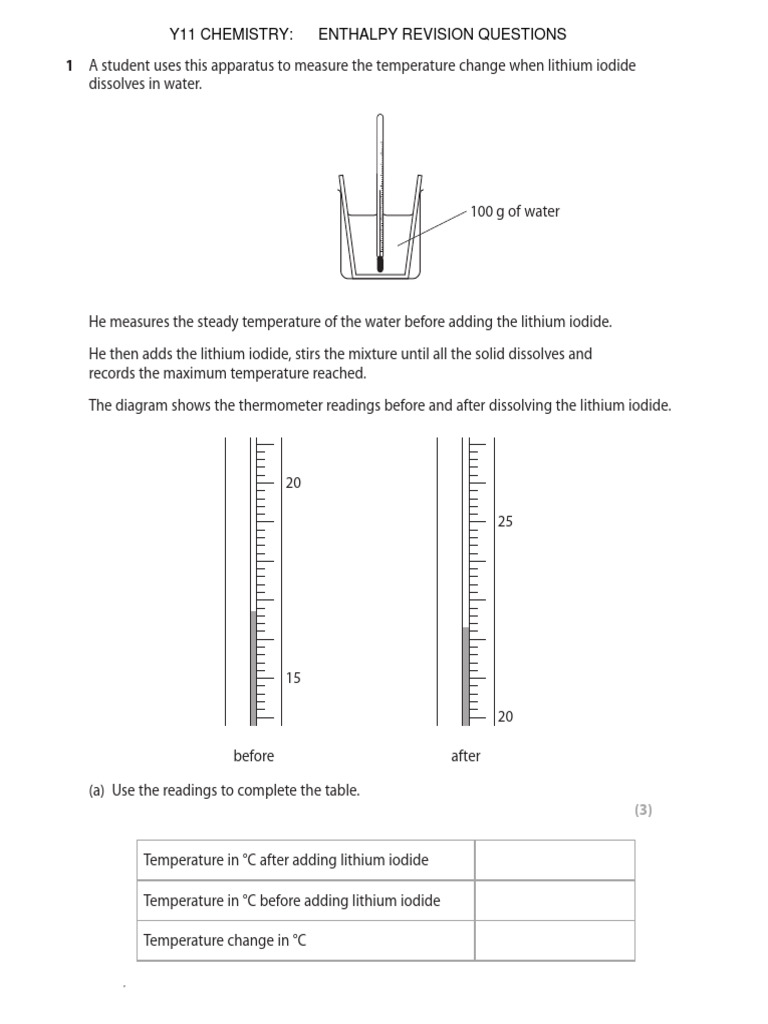 Y11 Chem Energy Change Assignmemt | PDF | Enthalpy | Gases