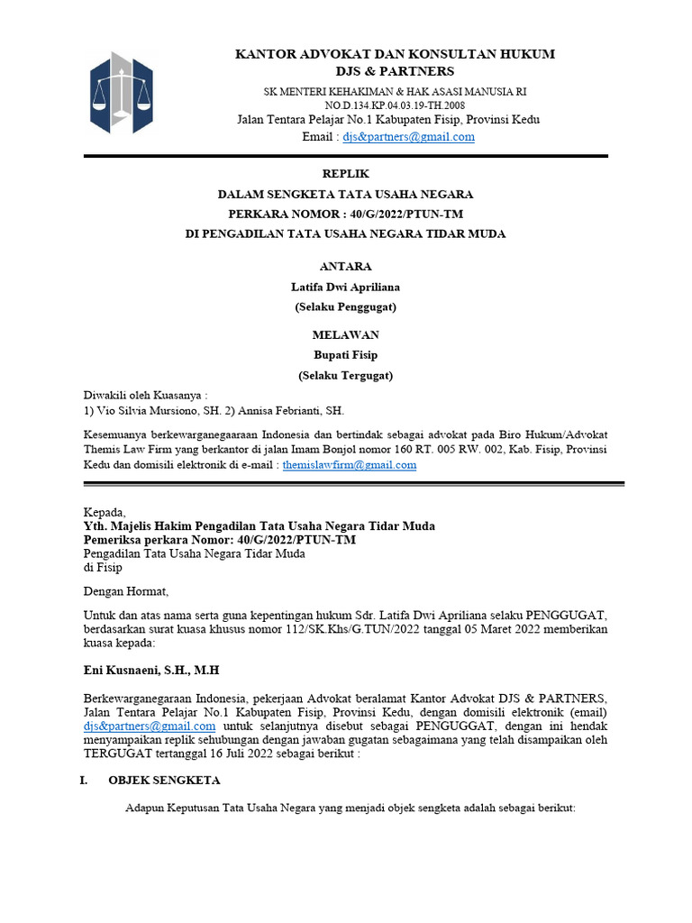 Surat Replik KLMPK | PDF