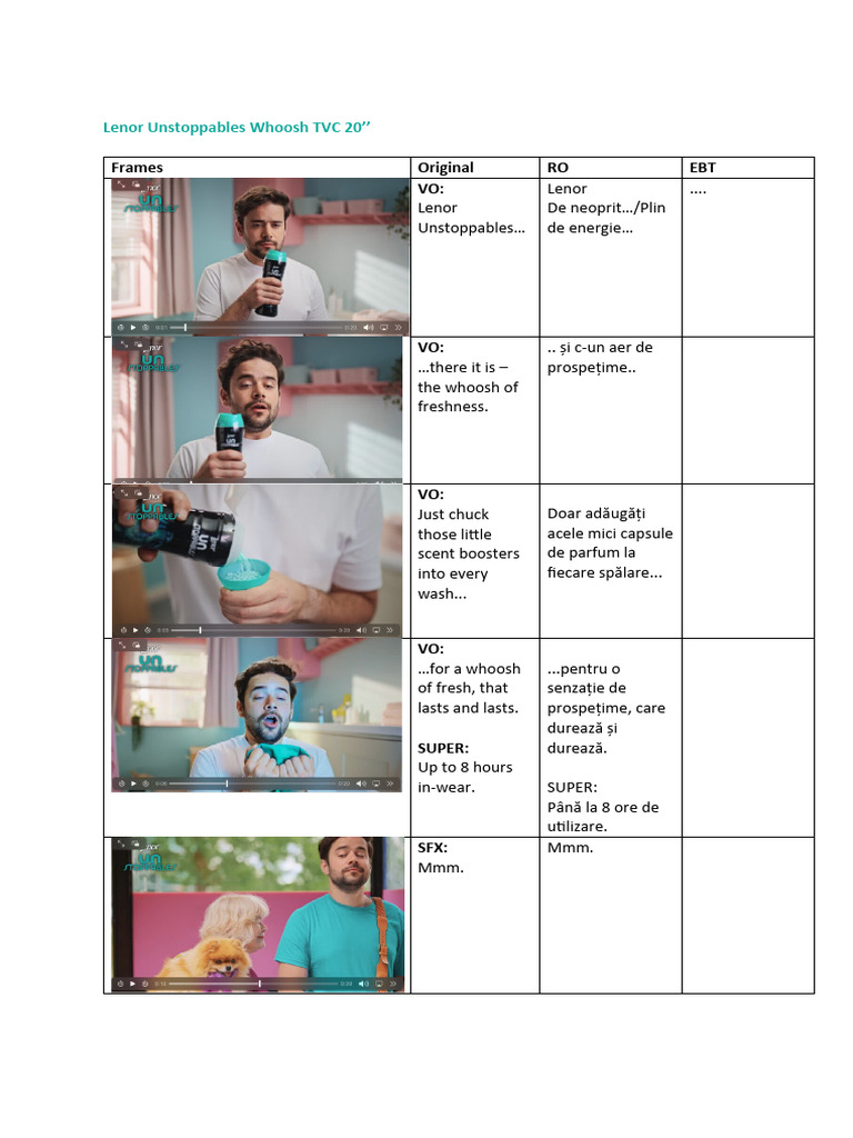 Lenor Unstoppables Whoosh TVC 30s | PDF