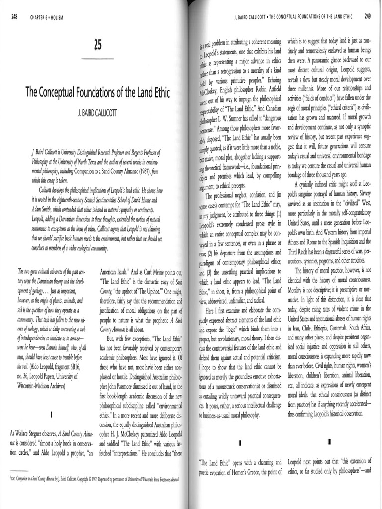 Callicott, Conceptual Foundations of Land Ethic | PDF