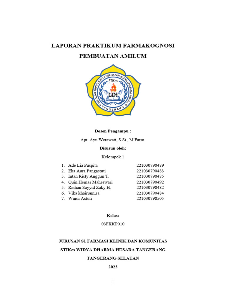 Kelompok - 1 - Laprak - Farmakognosi - PEMBUATAN - Amilum Revisi | PDF