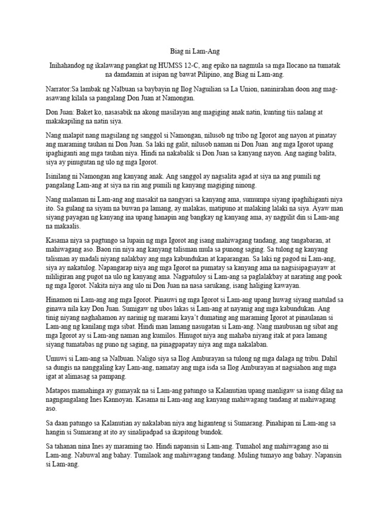 Biag ni Lam-ang Script | PDF
